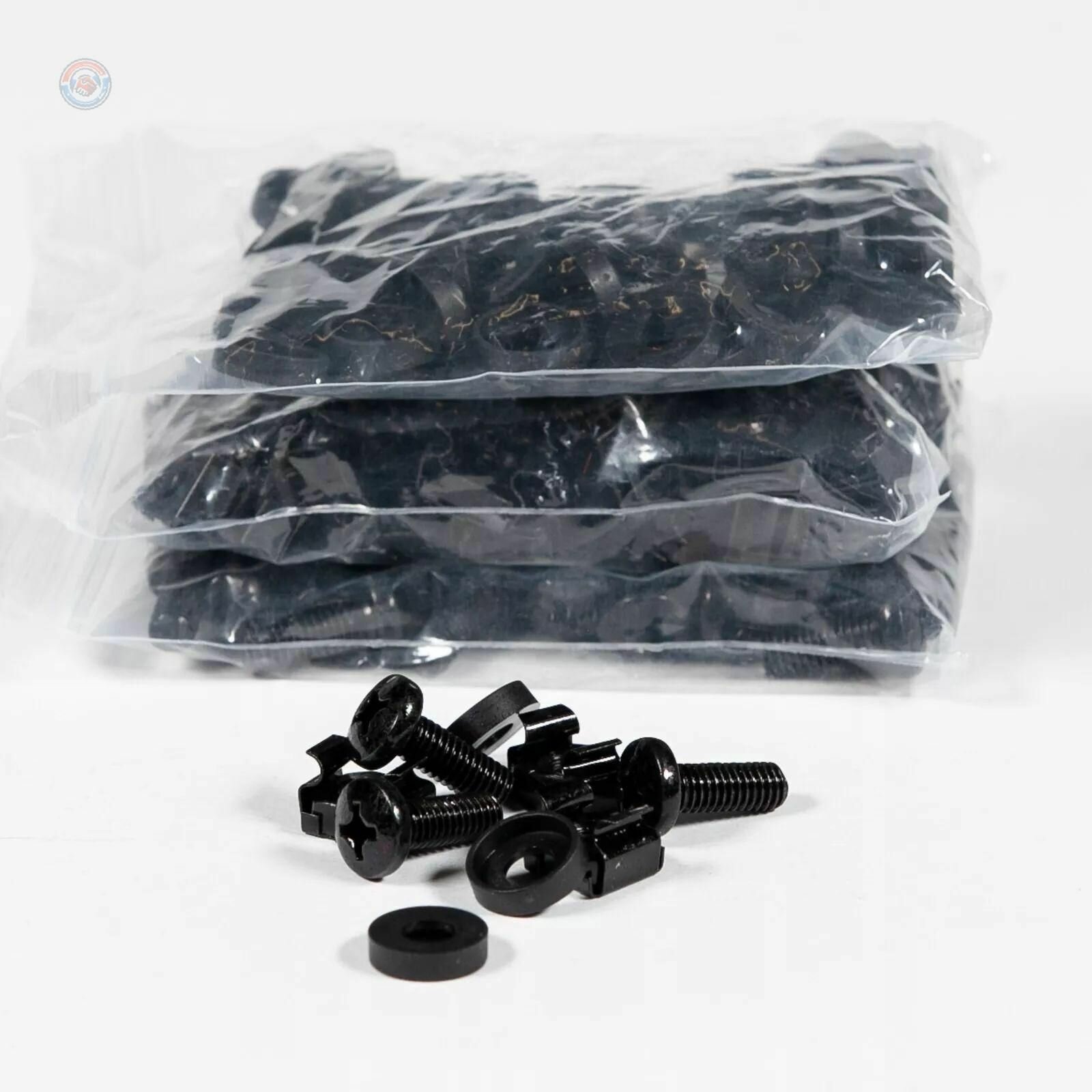Крепежный комплект М6 для стоечного оборудования, 50 комплектов: болт, гайка, шайба, черный, углеродистая сталь, набор для серверной стойки и техники