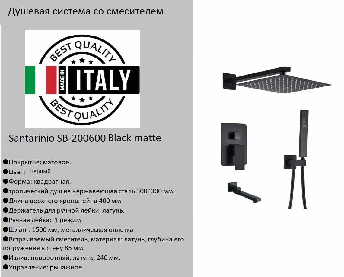 Душевая система скрытого монтажа Santarinio SB-200600 черная матовая