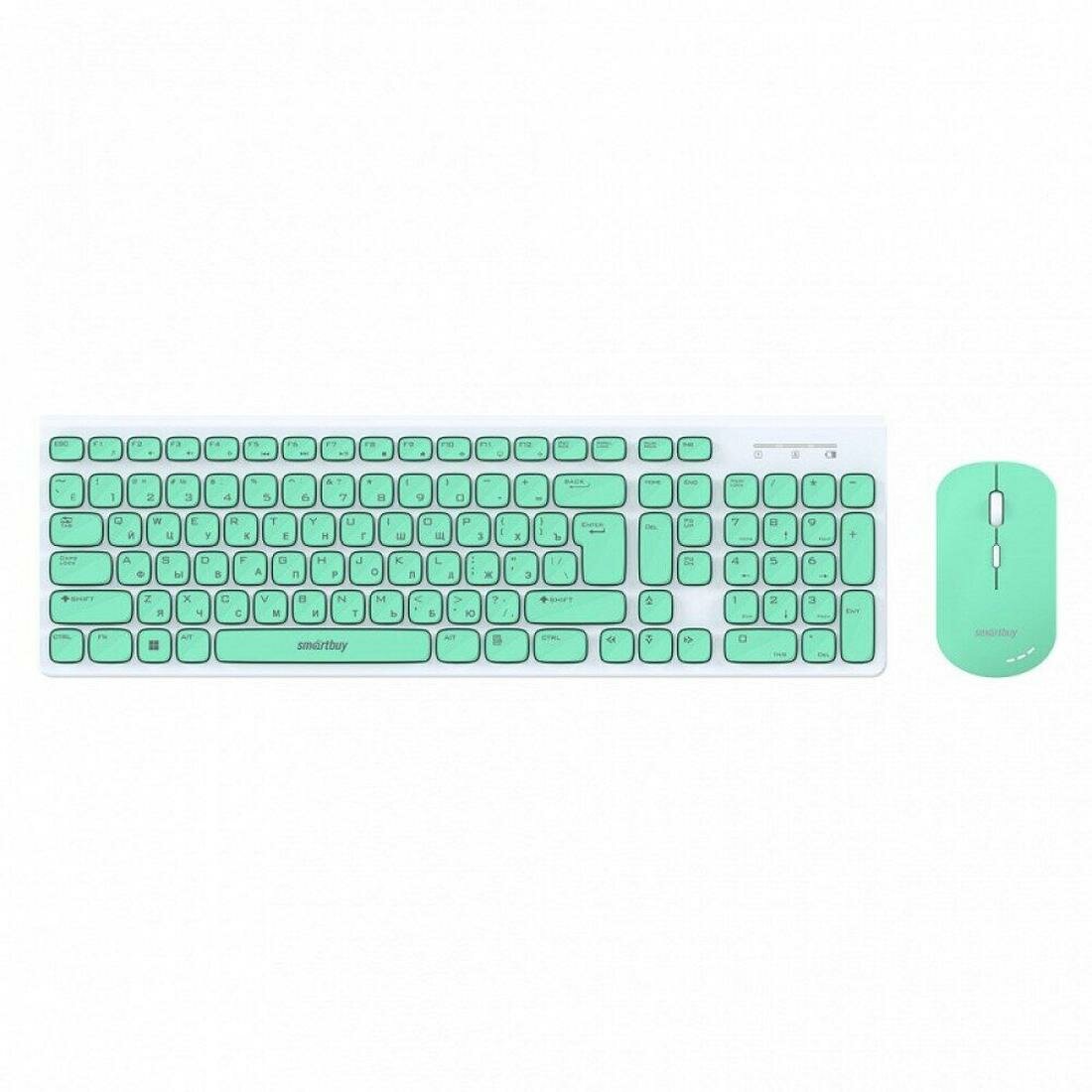 Комплект беспроводной Smartbuy ONE SBC-250288AG-WG, мышь+клавиатура, мультимедиа, бело-зелёный