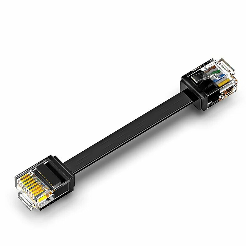 Плоский Ethernet Cat6 кабель, черный, 0.2M