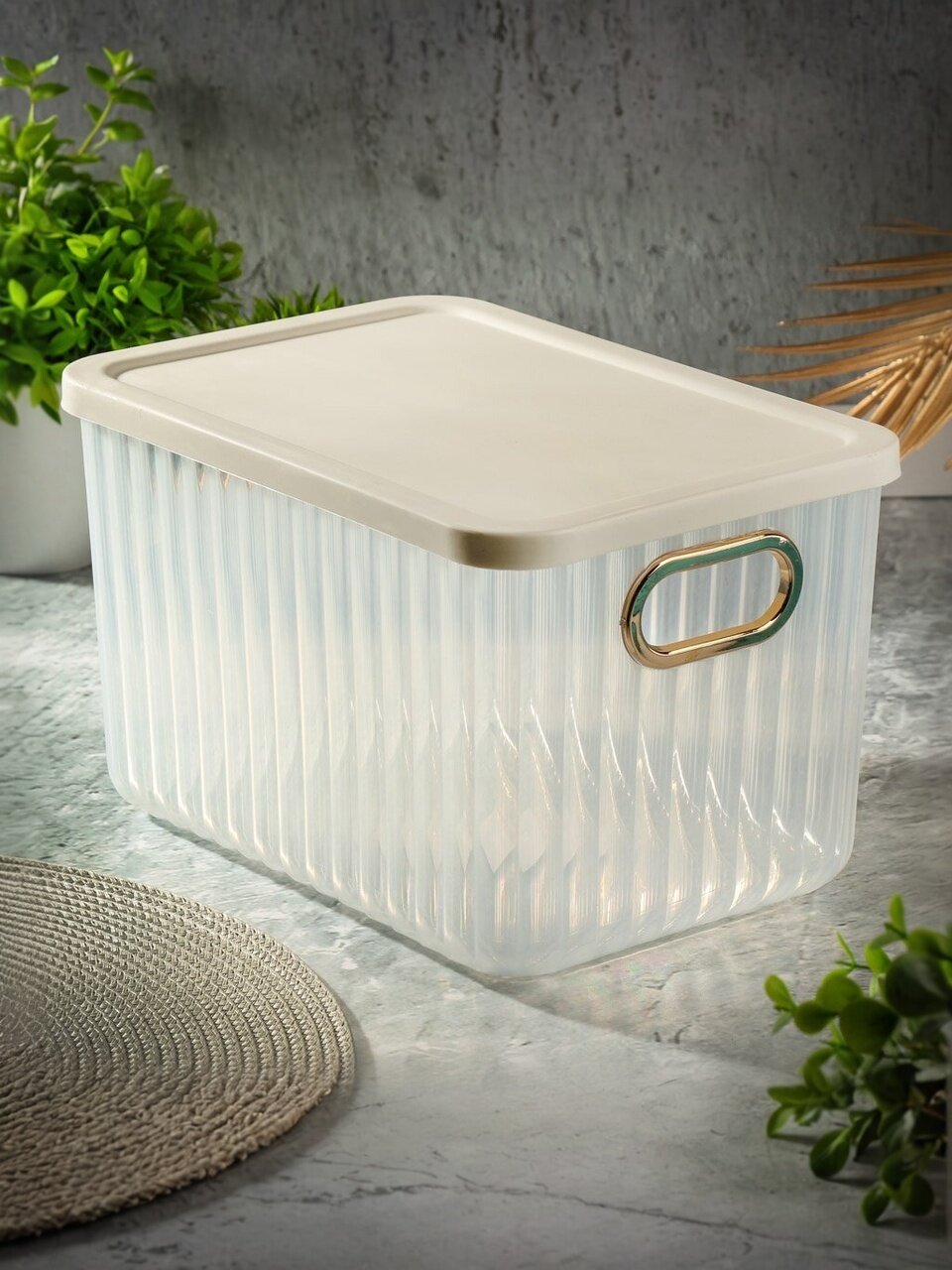 Корзина для хранения, 18.5х16.2х26 см, прямоугольная, пластик, белая, с крышкой, Y4-7051