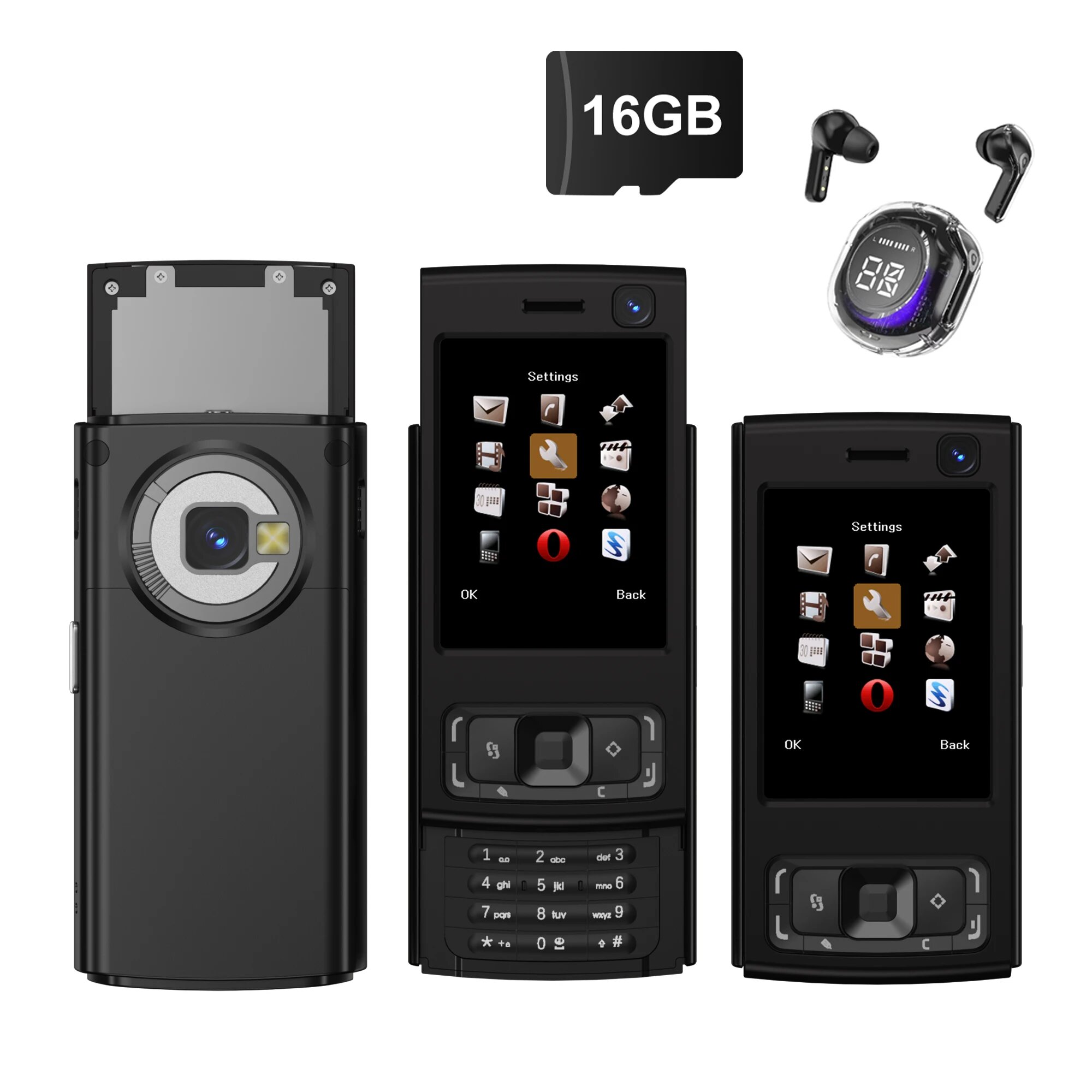 SERVO N95 PRO Mini Slider Мобильный телефон 2,0 "дисплей GSM 2 SIM-карты Speed Dial Magic Voice Беспроводное радио Маленькие мобильные телефоны Type-C Черный, black Super package