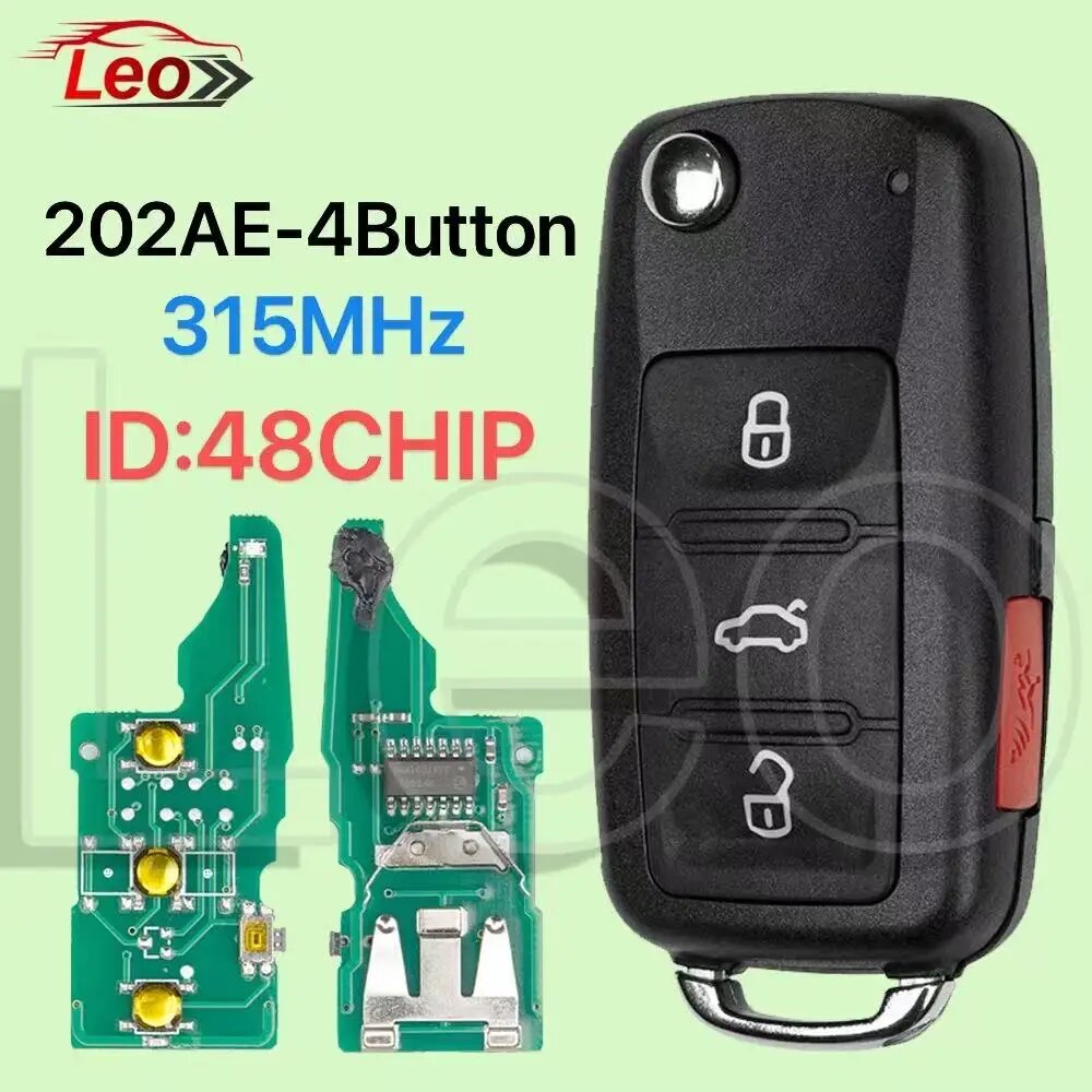 Leo FCC: 5K0837202AD/202AE 433/315 МГц ID: 48CHIP Автомобильный откидной дистанционный ключ для VW Volkswagen GOLF PASSAT Tiguan Polo Jetta Beetle Skoda.