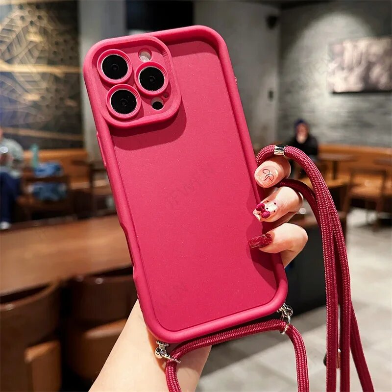 Силиконовый чехол с ремешком через плечо для iphone 17 Air 16E 15 14 13 12 Айфон 16 Про, Wine Red