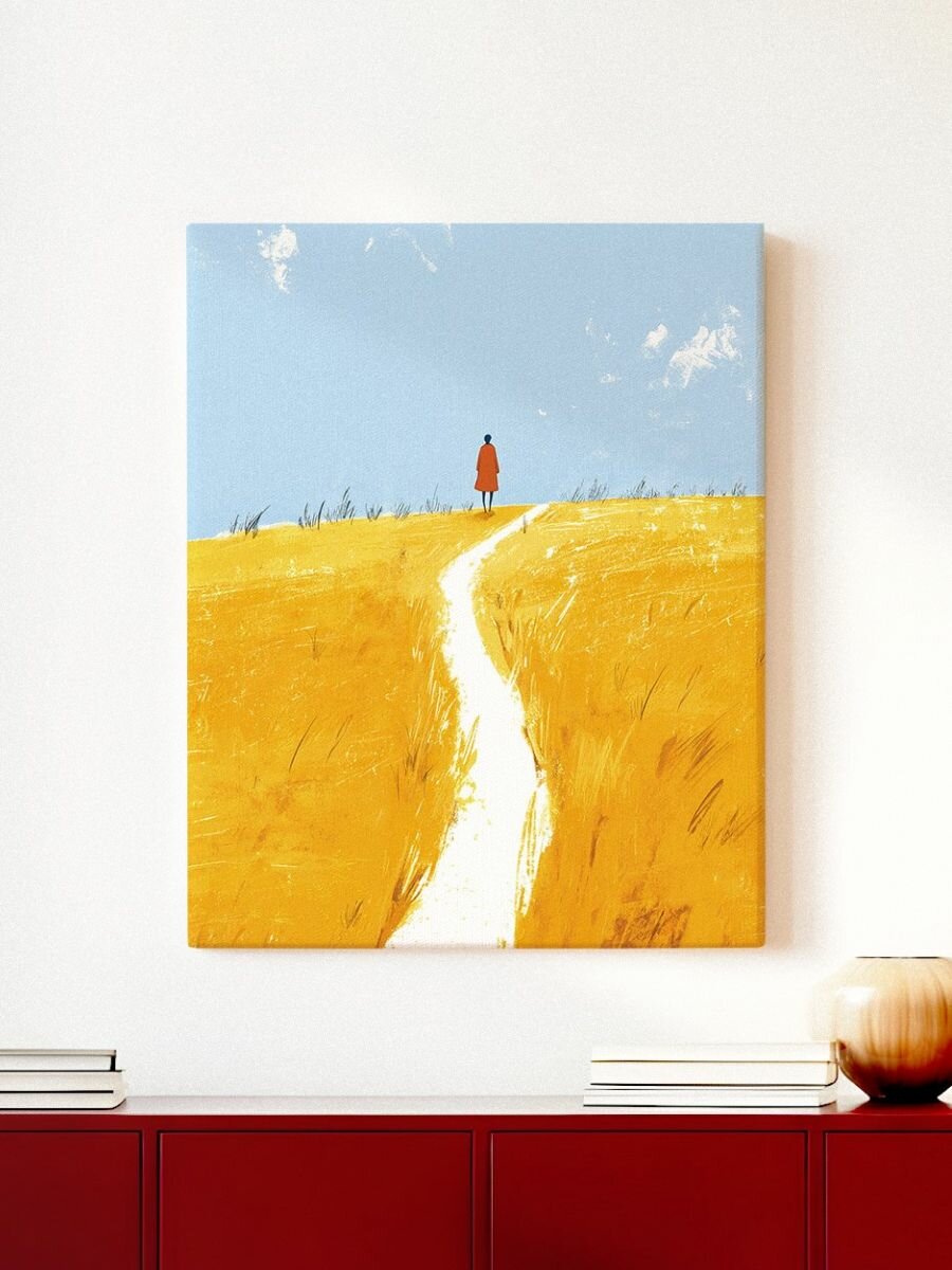 Картина на стену 40х50, Золотое поле на холсте для интерьера, декор для дома