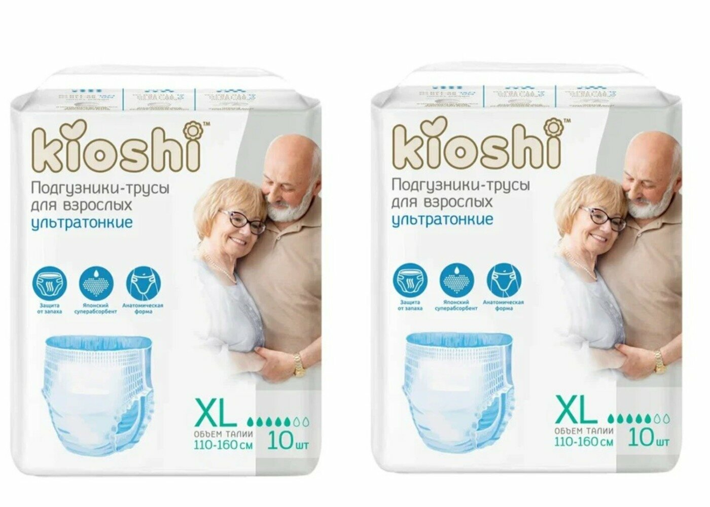Подгузники-трусы для взрослых KIOSHI размер M, 00-105 см, ультратонкие, 10 шт в уп 2 уп
