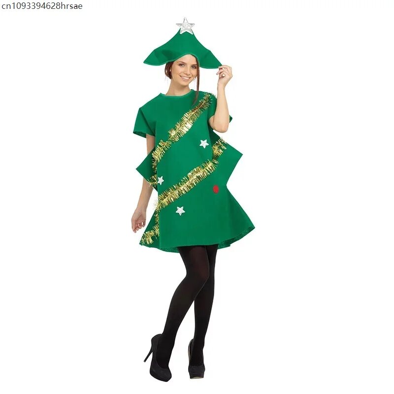 Костюм зеленой рождественской елки 2025 для семейной рождественской вечеринки, Один размер, Темно-зеленый, Унисекс