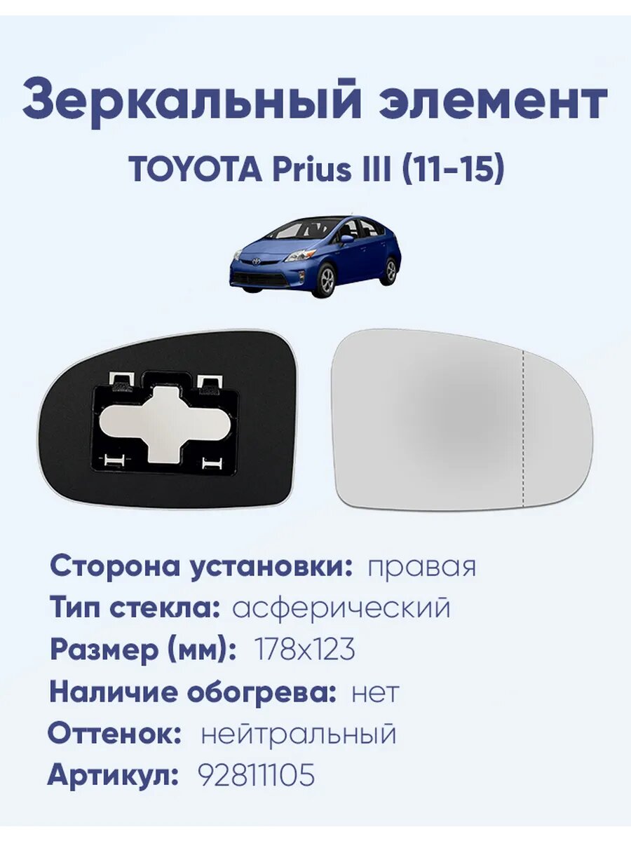 Зеркальный элемент правый TOYOTA Prius III (11-15)A92811105