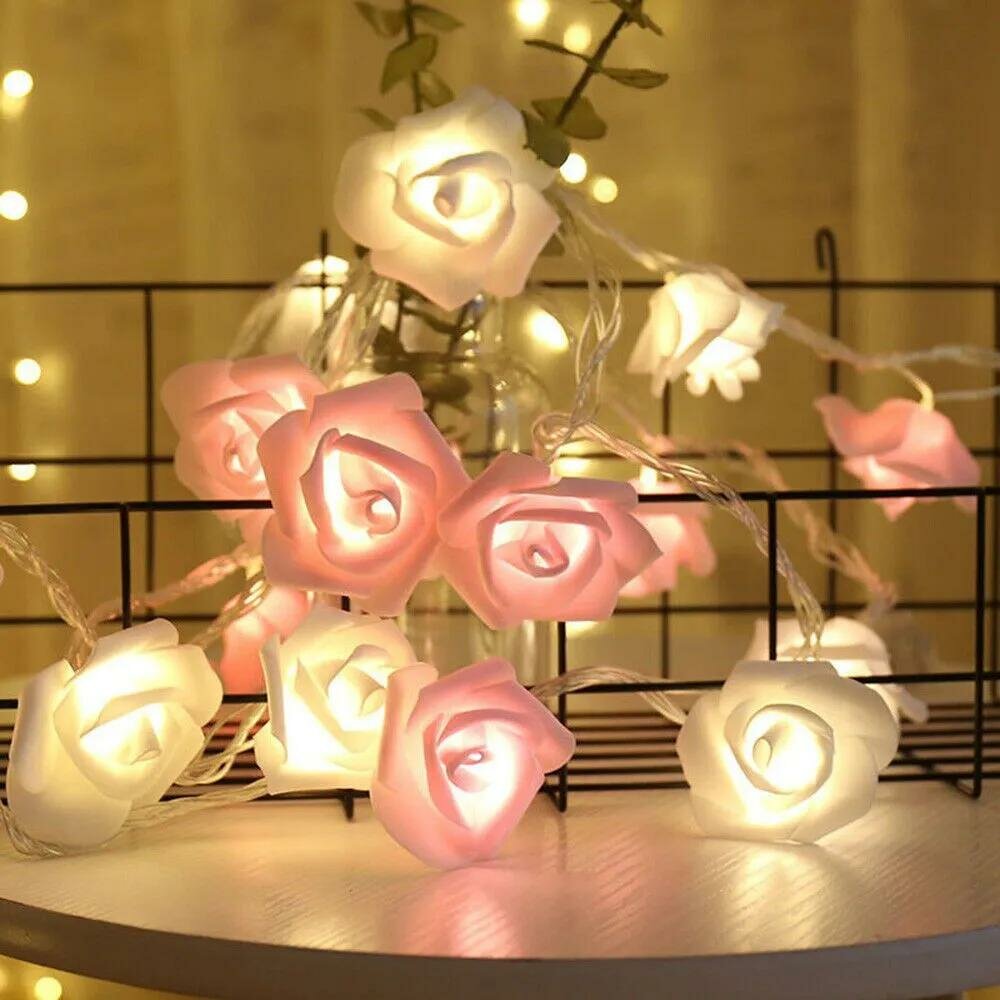Гирлянда с LED-розами Romantic Pink Rose, длина 3 м, питание от батарей, количество светодиодов 20, цвет розы светло-розовый, цвет света теплый белый, материал пластик, количество в упаковке 1 шт.