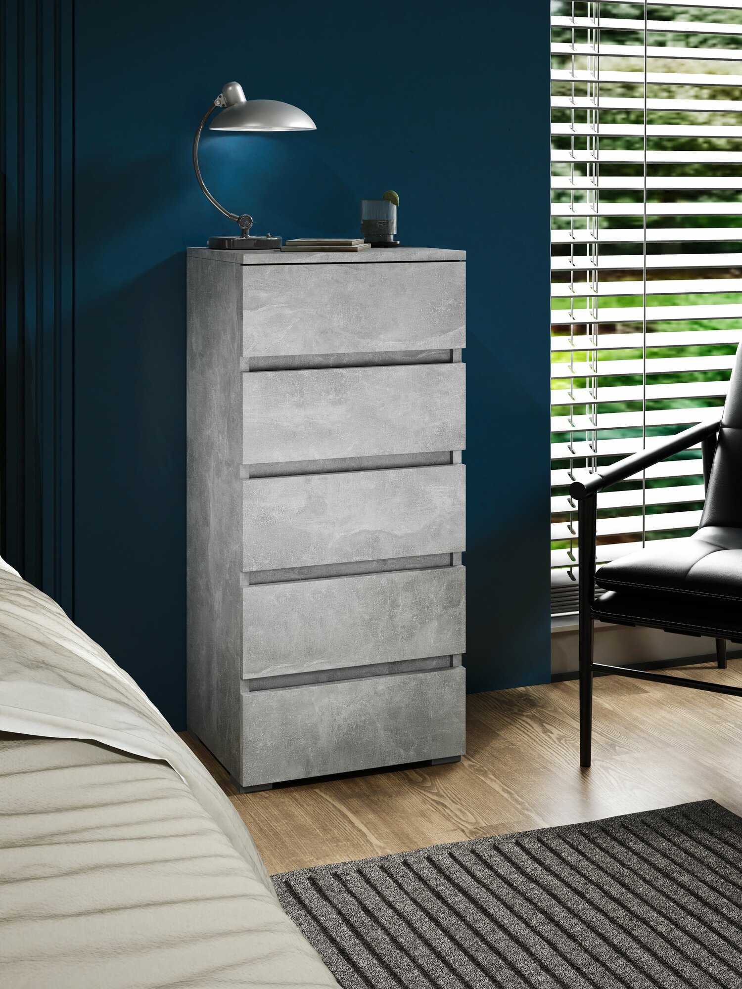 Комод профимебель "Лион-2", ЛДСП, бетон, 5 ящиков, без ручек