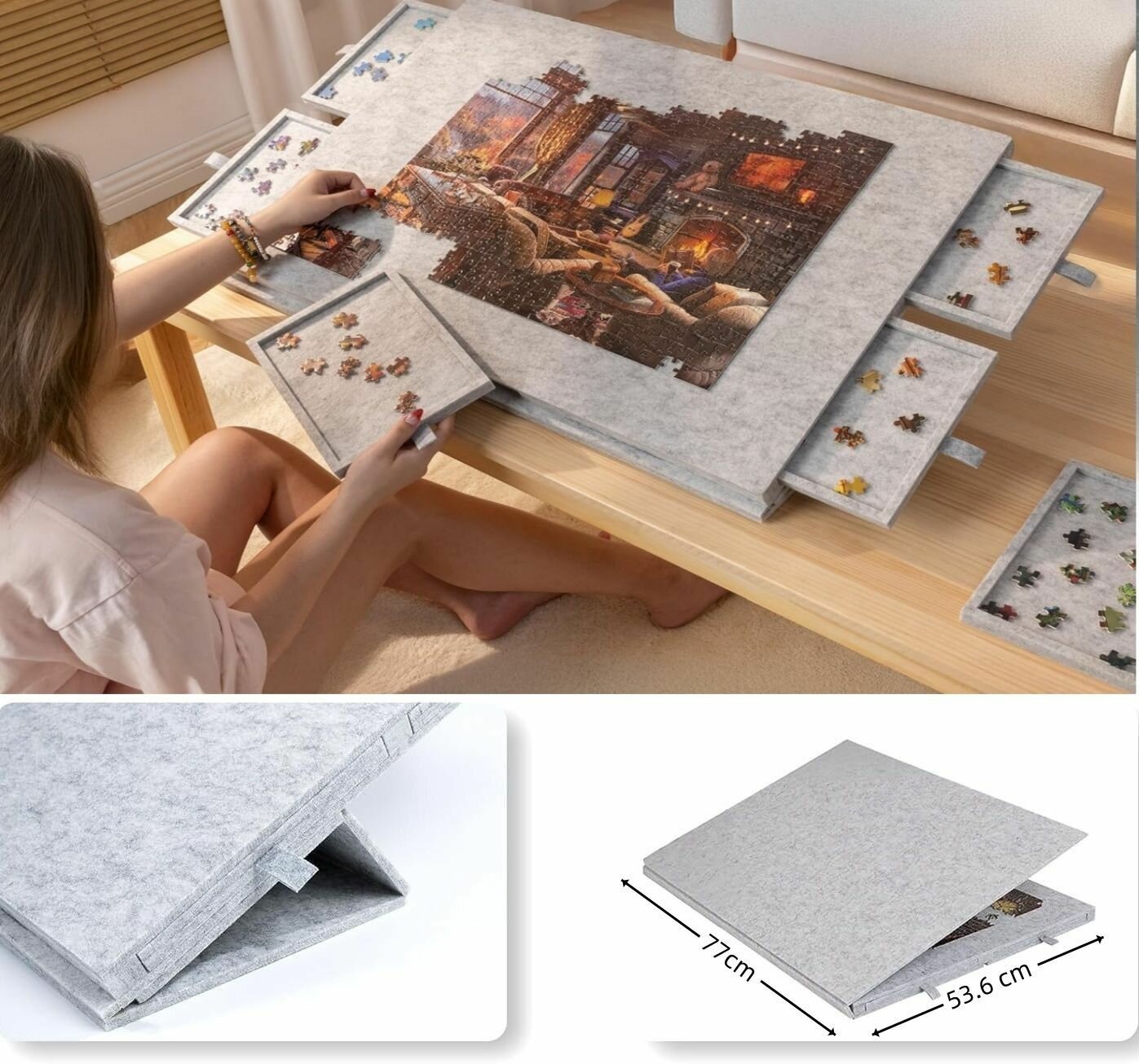 Коврик-стол для пазлов с ящиками, Стол коврик для сборки пазлов
