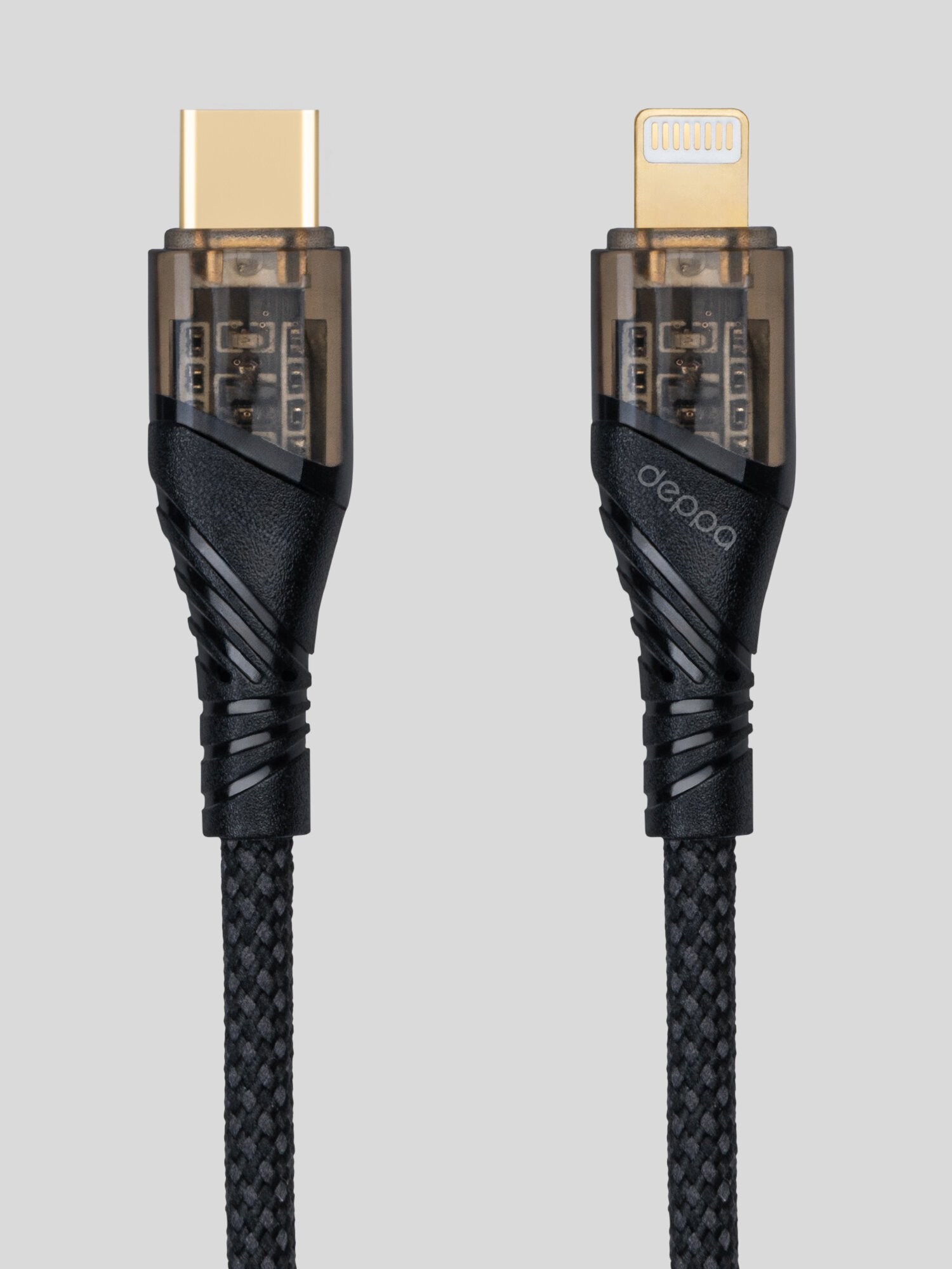 Кабель для зарядки смартфона Crystal USB-C - Lightning, 1м, черный, Deppa, Deppa 72503