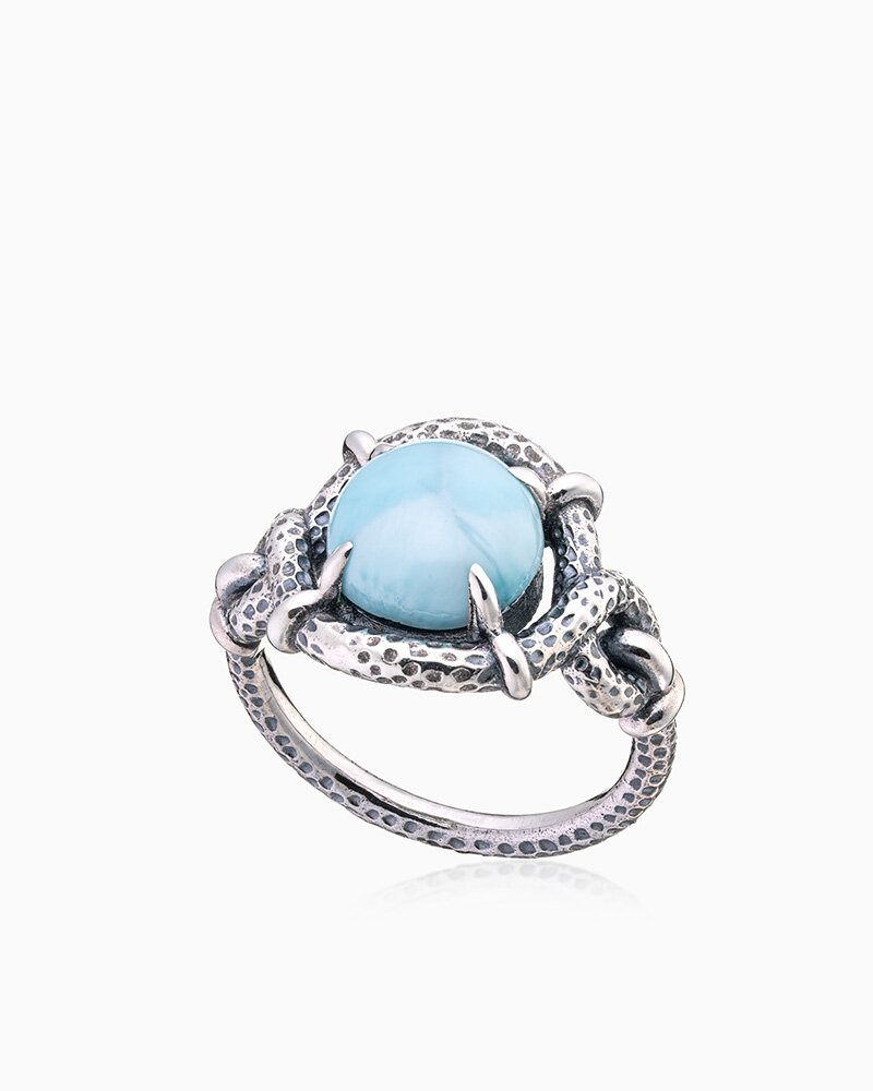 Кольцо, серебро, 925 проба, ларимар