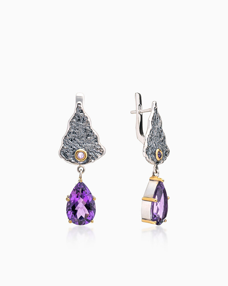 Серьги, серебро, 925 проба, аметист