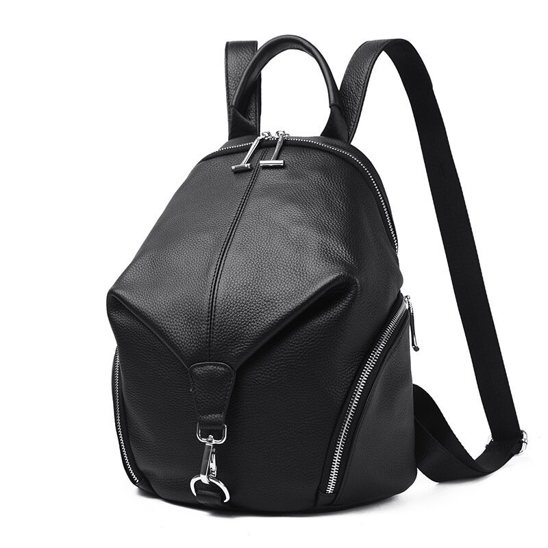 Рюкзак STLY, натуральная кожа, трехмерный мешок, застежка-молния, черный