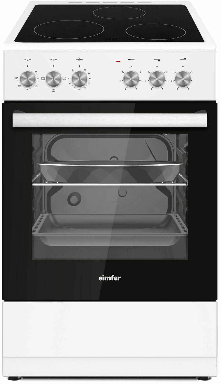 Электроплита Simfer F55VW14025 белый, 50 см, 3 конфорки Hi Light, таймер