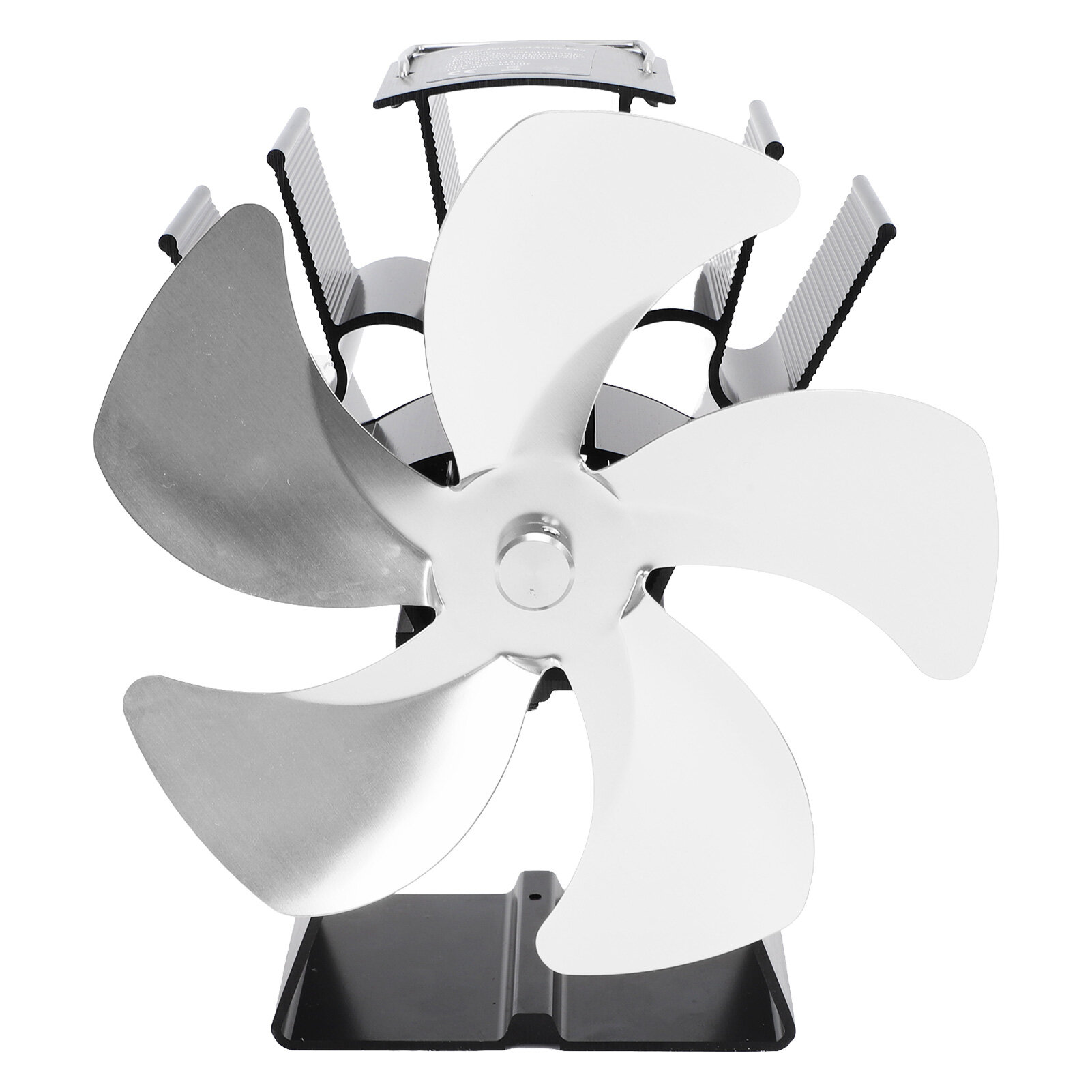 Вентилятор дерева 5 лезвий камин вентилятор Вертикальный трапециевидная основание тепловая тепловая циркуляция Портативный тепловой вентилятор для домашнего лагеря Серебро