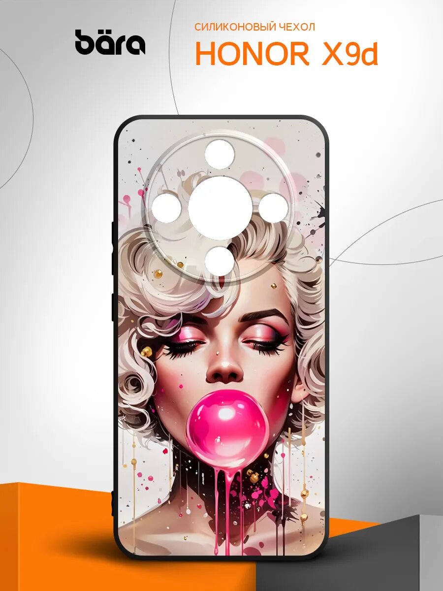 Чехол на Honor X9d / Хонор Х9д накладка, черный, силиконовый, с картинкой