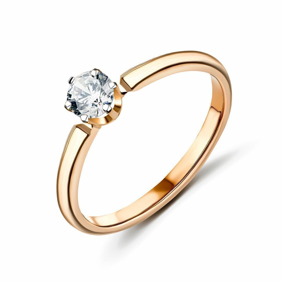 Кольцо помолвочное, красное золото, 585 проба, родирование, бриллиант