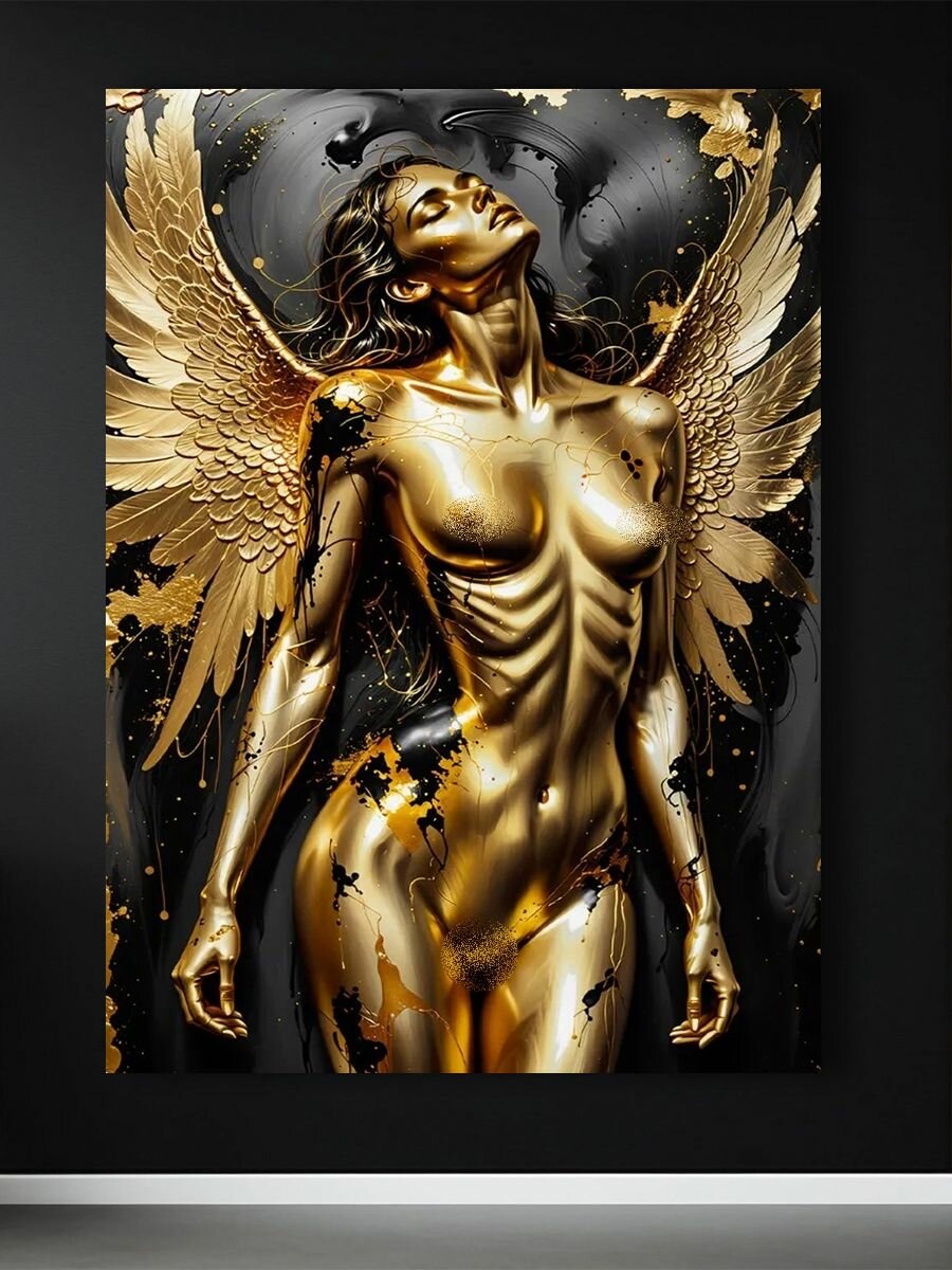 Картина на холсте - "Голые девушки в черных и золотых тонах, эротика" , 30х40 см.