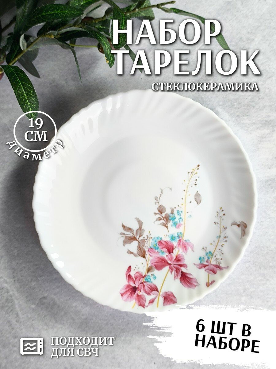 Набор тарелок плоских десертных обеденных 19 см серия Колибри