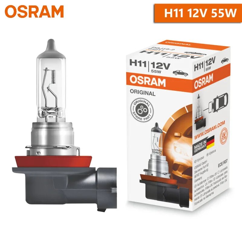 OSRAM H1 H3 H4 H7 H11 9005 9006 Оригинальная лампа белого цвета H8 H9 H16 HB3 HB4 Противотуманная фара Автомобильная галогенная лампа Сделано в Германии (1 шт.) H11 12V 55W