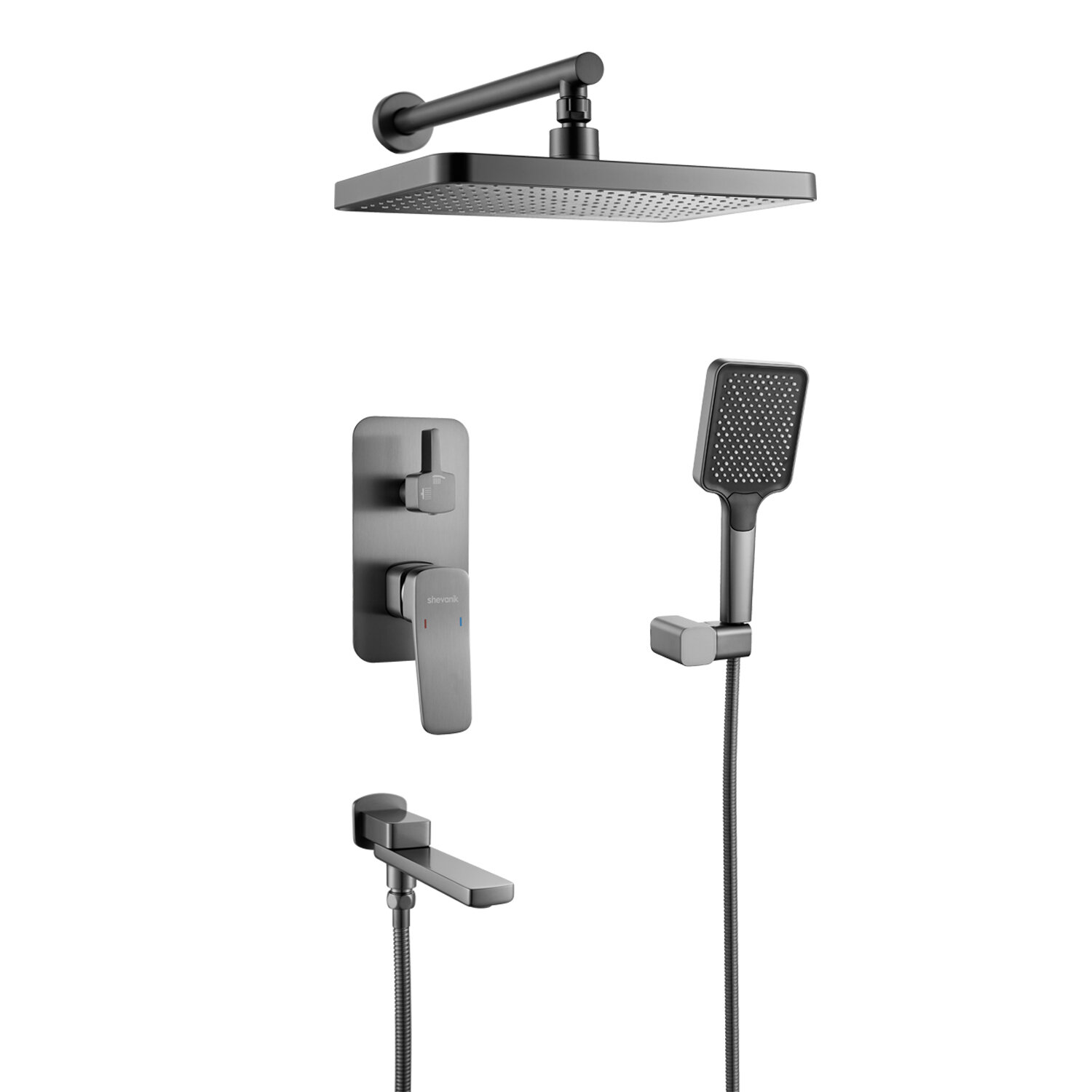Душевая система Shevanik S9935T, встраиваемая, тропический дождь, латунь, оружейная сталь