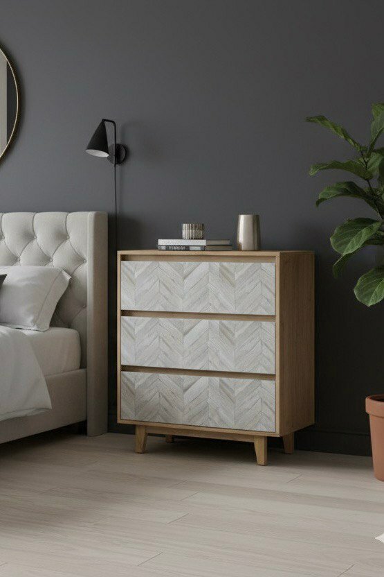 Комод DobroMeb "Кантри" 3 ящика на ножках, 80 х 37 х 95 , ЛДСП/массив