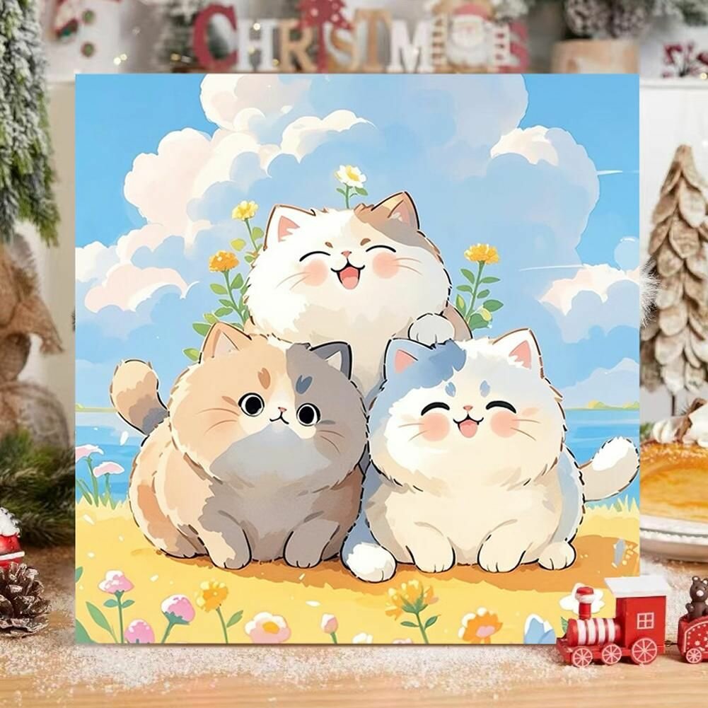 Кошка раскраска по номерам,20*20 см, Ясное небо