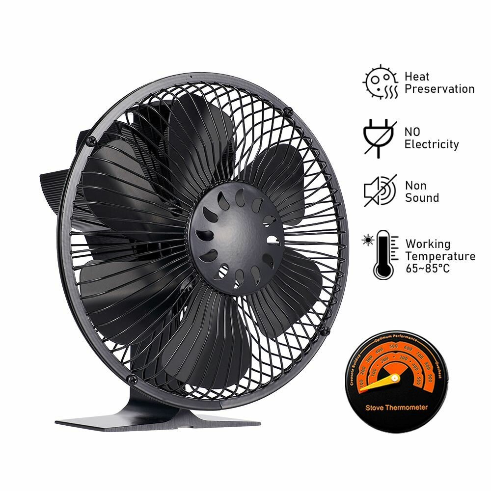 6 лопастей, Печной вентилятор - Вентилятор на камин/ Печной тепловентилятор-термодинамические экологически чистые тихие и эффективные радиаторы-отсутствие шума, для повышения КПД печи
