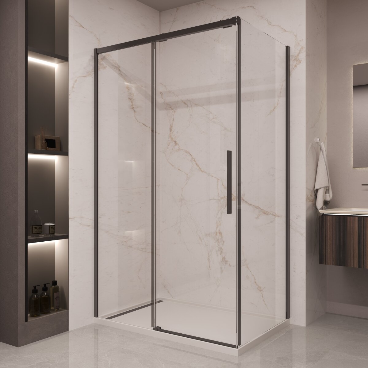 Душевой уголок Vincea Stella 140x90 VSR-1ST9014CLB стекло прозрачное, профиль черный