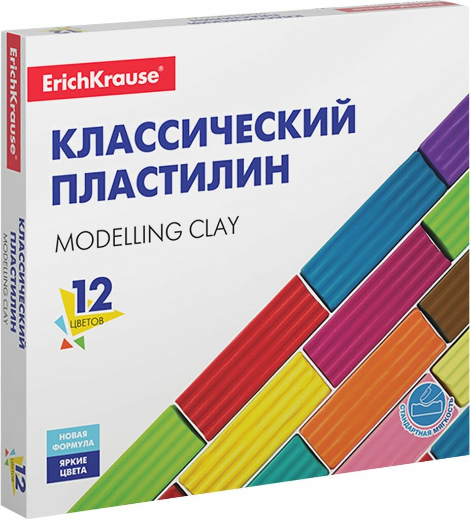 Пластилин ERICHKRAUSE Basic, классический, 12 цветов