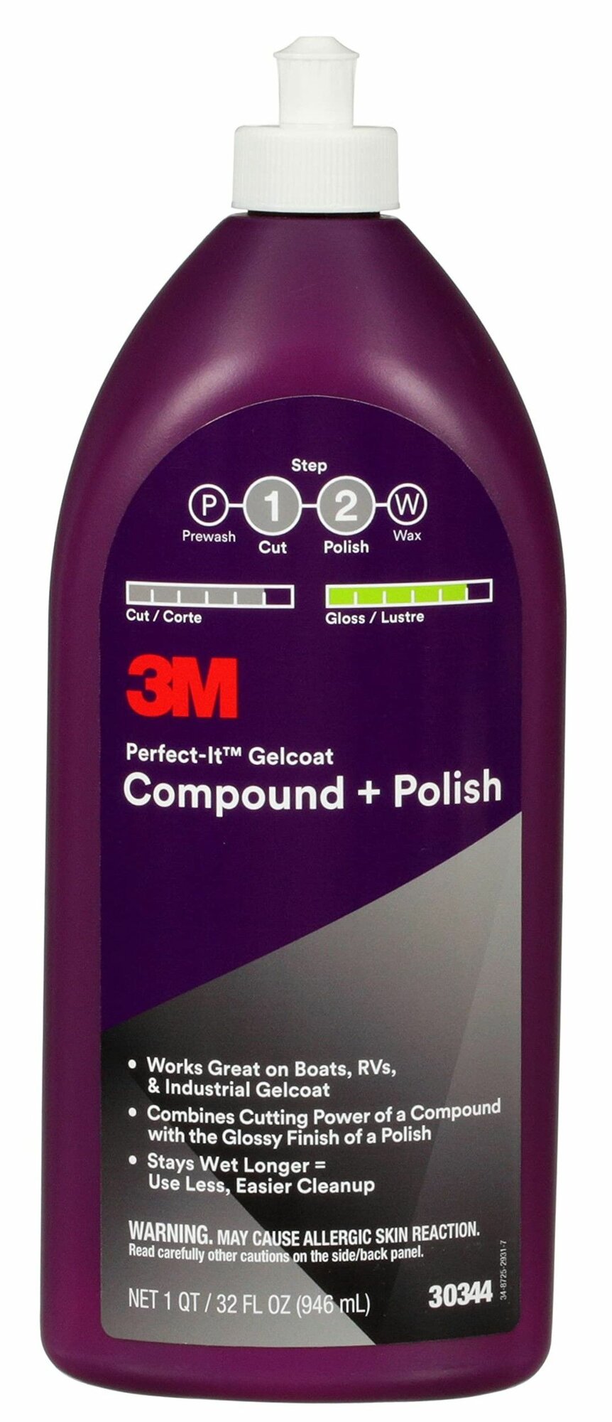 Полировальная паста / полироль 3M 30344E Perfect-it Compound + Polish для гелькоута лодок / 1,08 кг
