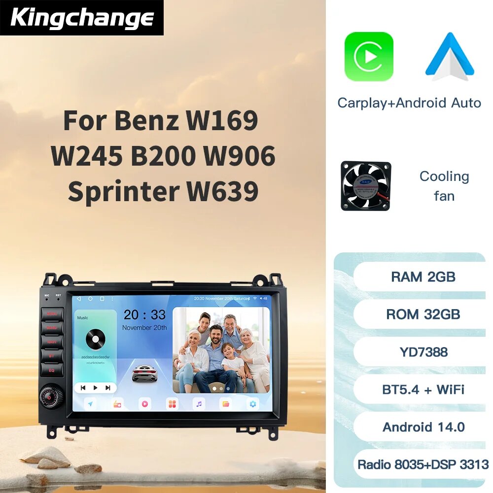 Автомагнитола Kingchange Android 14 9" 2 Din с мультимедийным плеером для Mercedes Benz B200 K3 2 32