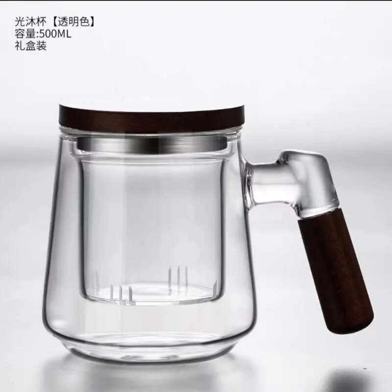Термостойкая стеклянная чашка для чая с ситечком 500 мл, Wood Trans 3pcs Cup, 400-525ml