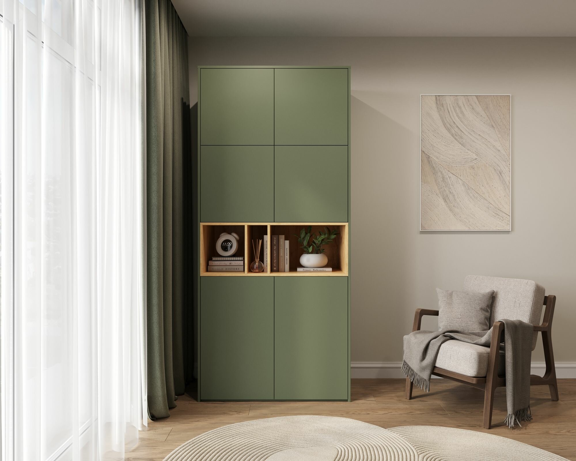 Шкаф распашной для одежды "Рокки 8" 100х220х52 Зеленый дымчатый / Дуб крафт золотой