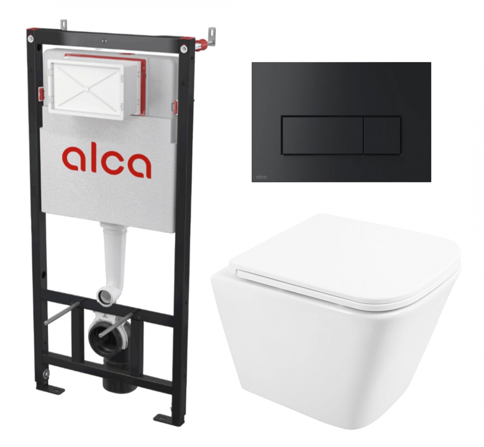 Комплект 3 в 1 инсталляция AlcaPlast + Унитаз подвесной BelBagno Due BB3103CHR/SC + кнопка черная