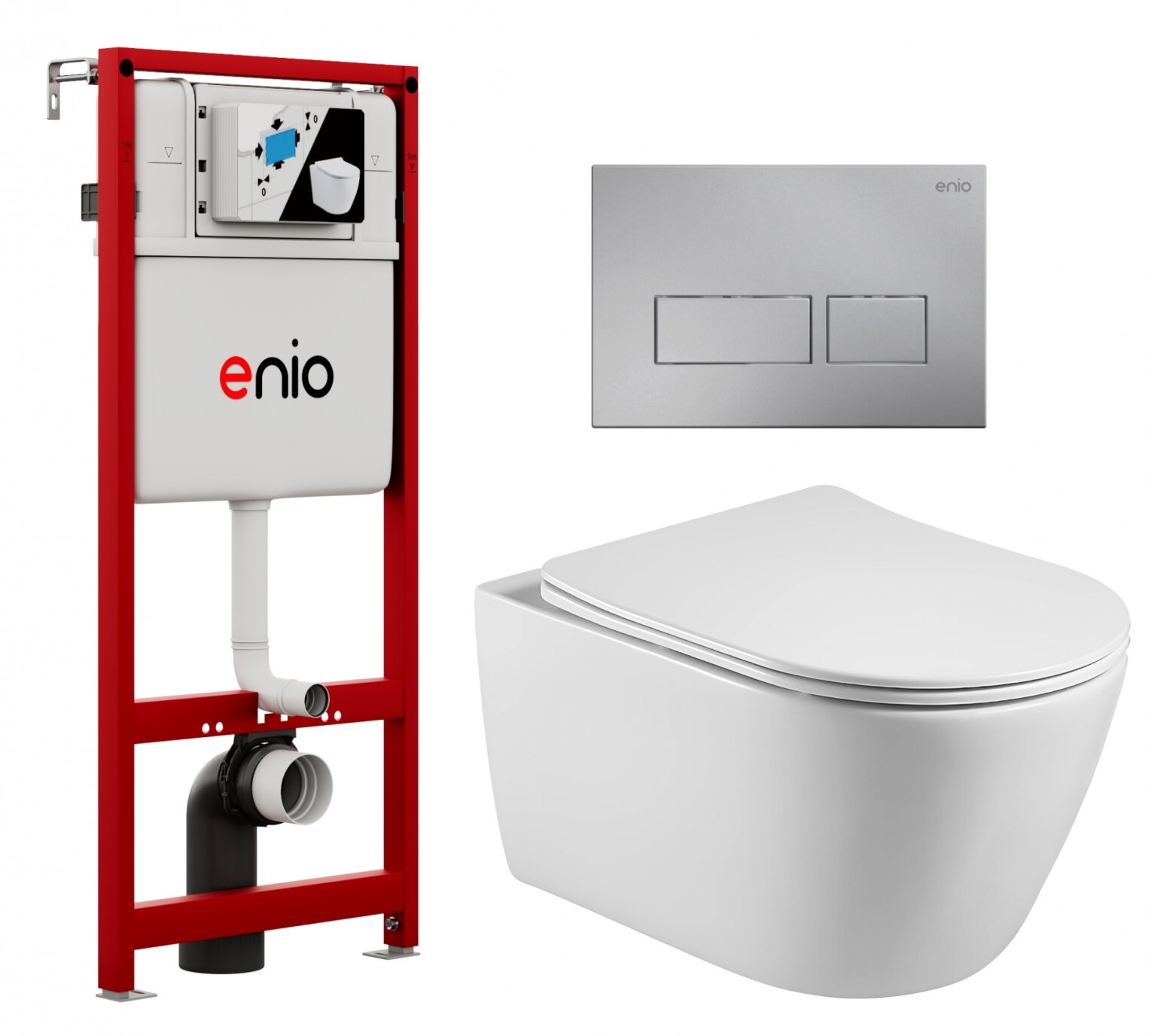 Комплект 3 в 1 инсталляция Enio Profi EN7050050 + Унитаз подвесной Акватек Вега AQ1905-00 + кнопка хром матовый Linea
