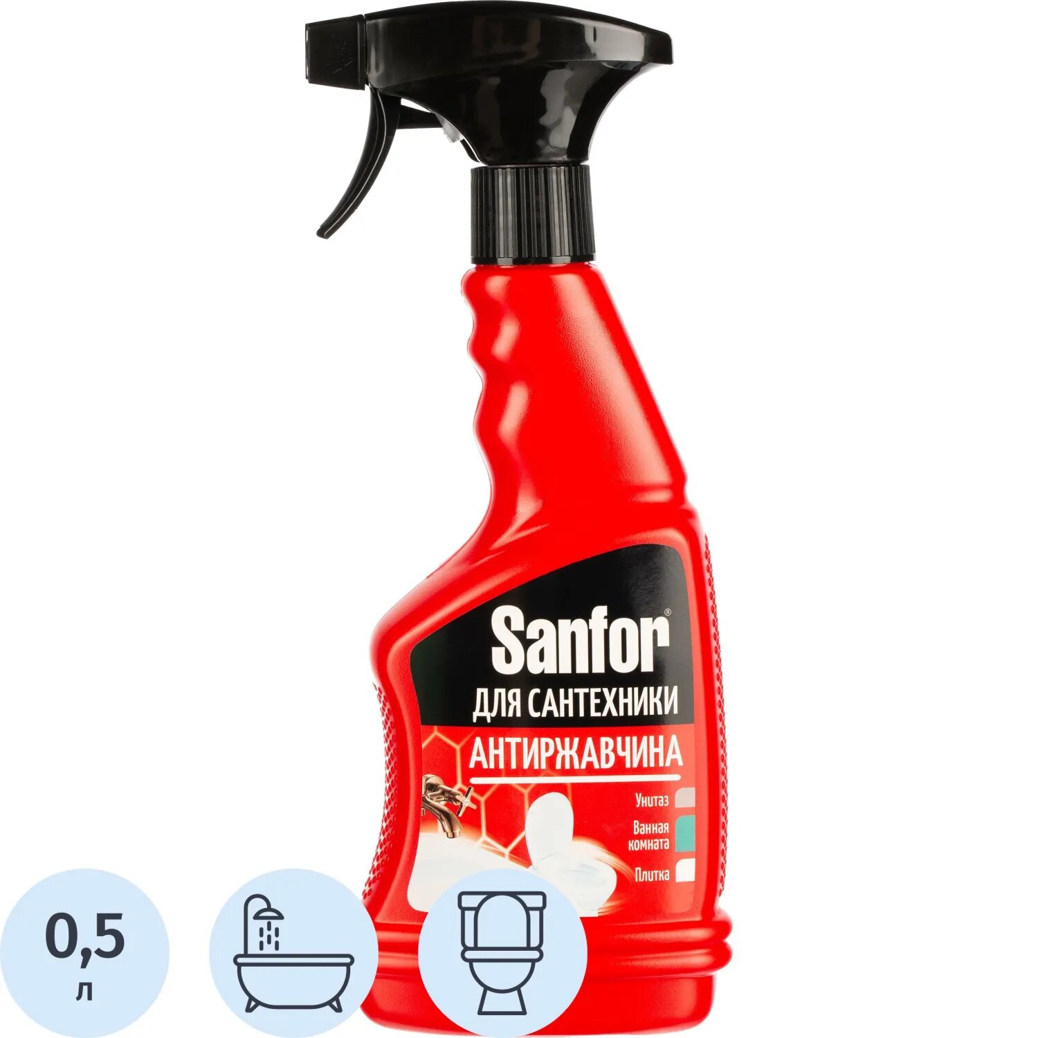 Средство для сантехники от налета и ржавчины SANFOR, 500мл триггер