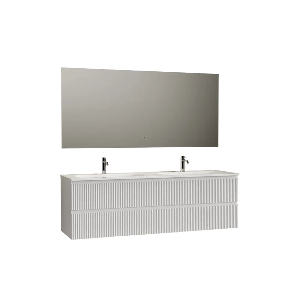 Комплект Тумба Sancos Snob R 80 bianco, 2 шт. / Раковина Ceramicanova Grace CN7023 / Донный Ceramicanova CN2000, 2 шт, Смеситель Sancos Etna SC9001CH, 2 шт, Зеркало Square 1600х800 SQ1600