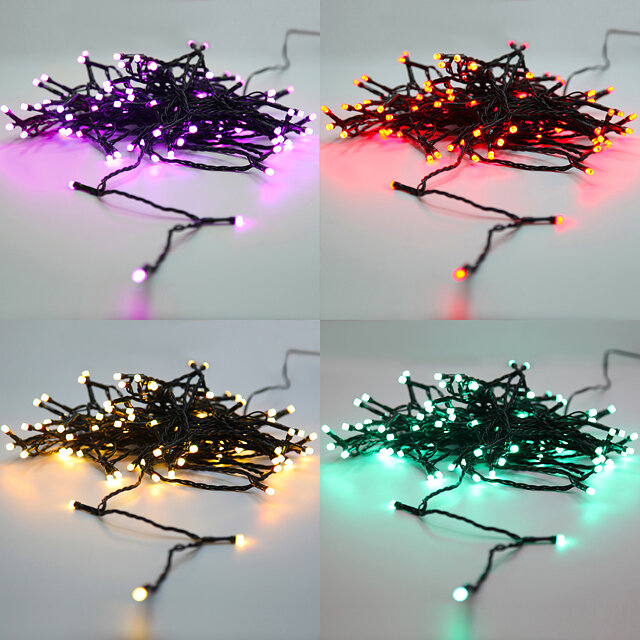 Светодиодная гирлянда нить Lumineo Dancing Lights 9.9 м, 100 теплых белых/разноцветных LED ламп, зеленый ПВХ, управление с телефона, диммер, IP44, Kaemingk, 490714