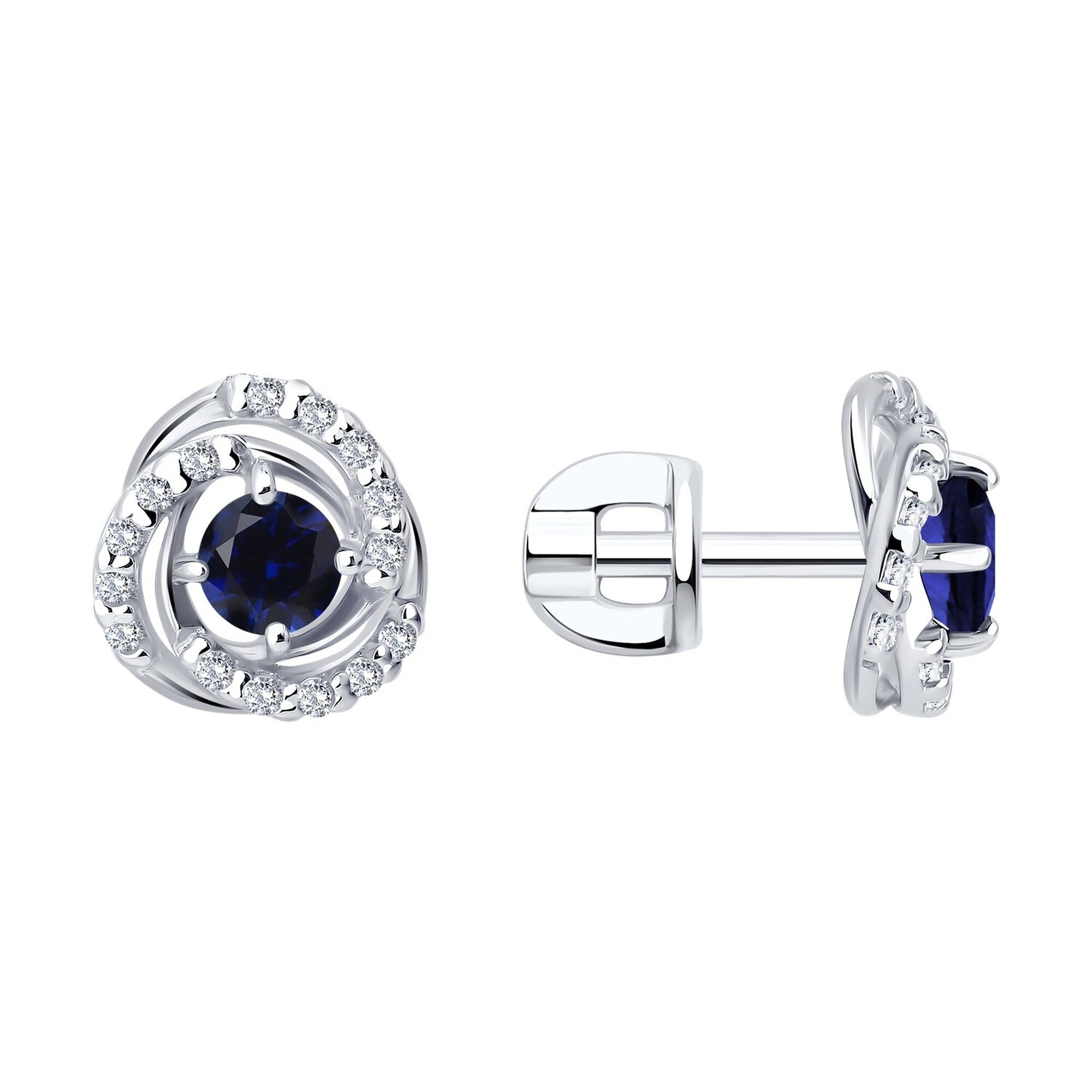 Серьги, серебро, 925 проба, родирование, фианит, сапфир