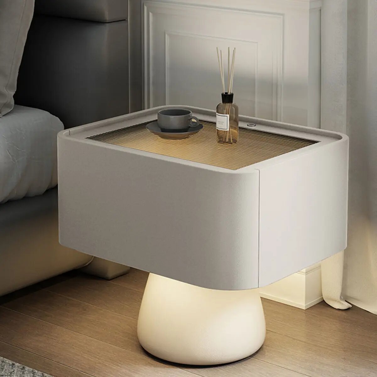 Прикроватная тумбочка с подсветкой в стиле Wabi-Sabi Calix (белый 50*40*48 см)