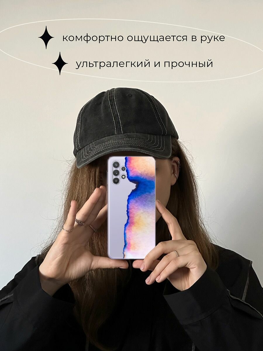 Чехол на Samsung Galaxy A32 / Самсунг Галакси А32 с принтом Синяя акварель, прозрачный — фото 1