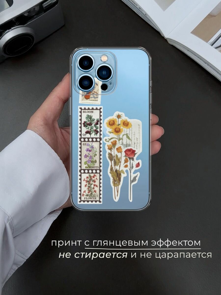 Чехол на Apple iPhone 13 Pro / Айфон 13 Про с принтом Марки с цветами — фото 1