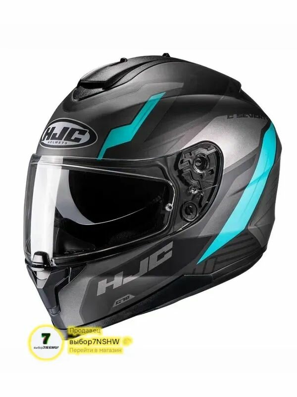 HJC Мотошлем, цвет: черный матовый, голубой, размер: L