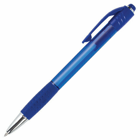24 шт, Ручка шариковая автоматическая с грипом BRAUBERG SUPER, синяя, корпус синий, узел 0,7 мм, линия письма 0,35 мм, 143374