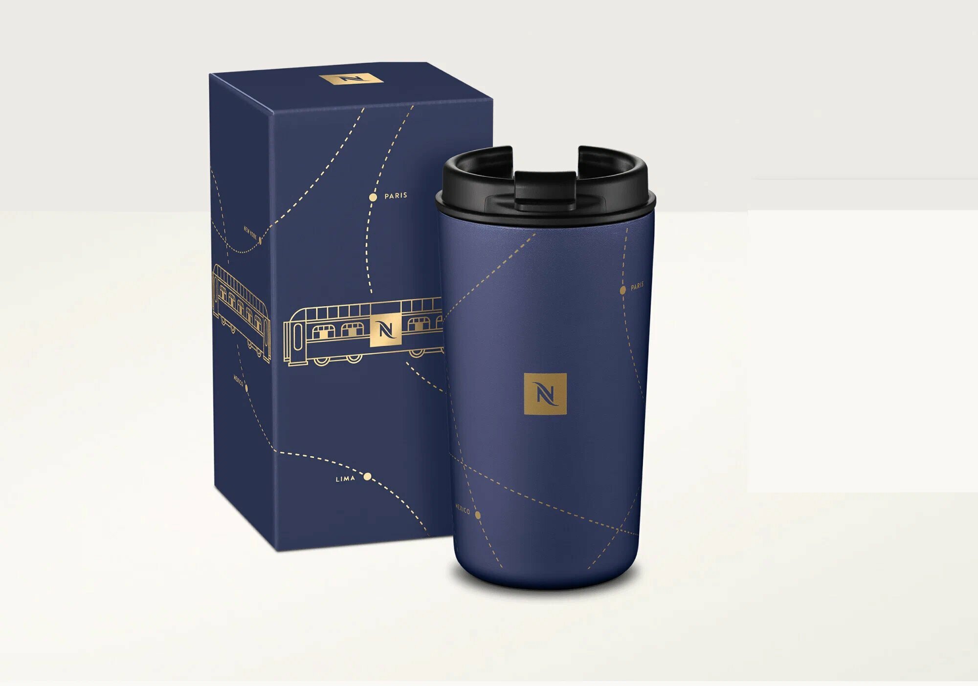 Термокружка Nespresso "Festive Travel Mug", нержавеющая сталь, двойные стенки, синяя, 400мл