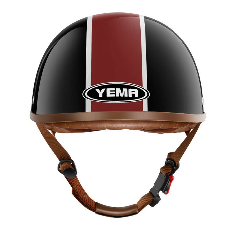 YEMA 3C Certified 352S Electric Motorcycle Helmet, Retro Bucket Helmet for Men And Women, Lightweight Half Helmet for All Seasons, Summer, One Size Fits All, Glossy Black with Stripes