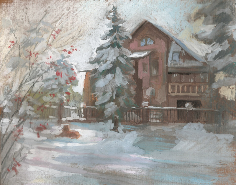 Рисунок сухой пастелью "Зимний пейзаж"